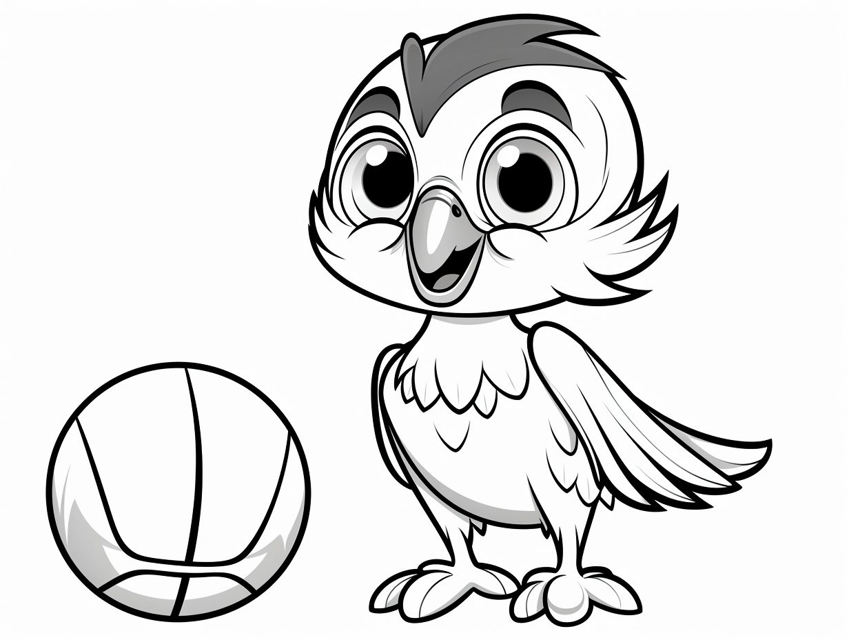 A Cute Happy Bird Playing Basketball - Coloring Page