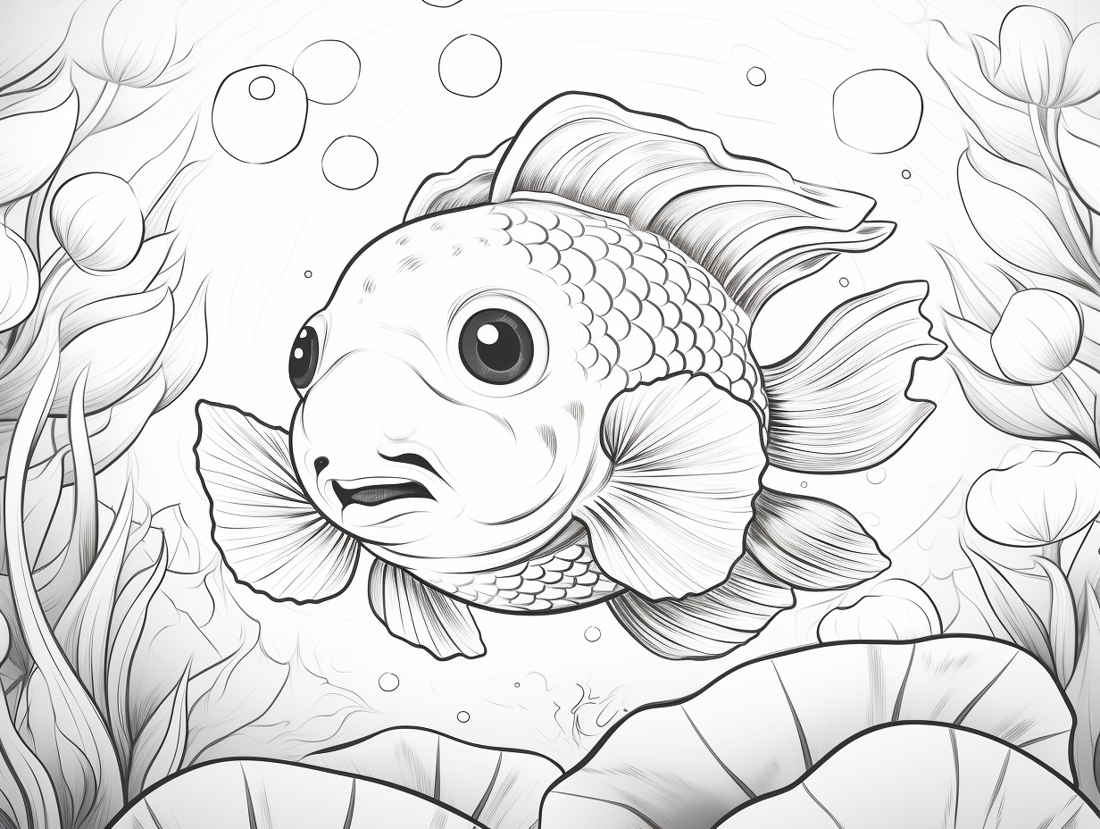 A Cute Happy Bluegill Under A Lily Pad - Coloring Page