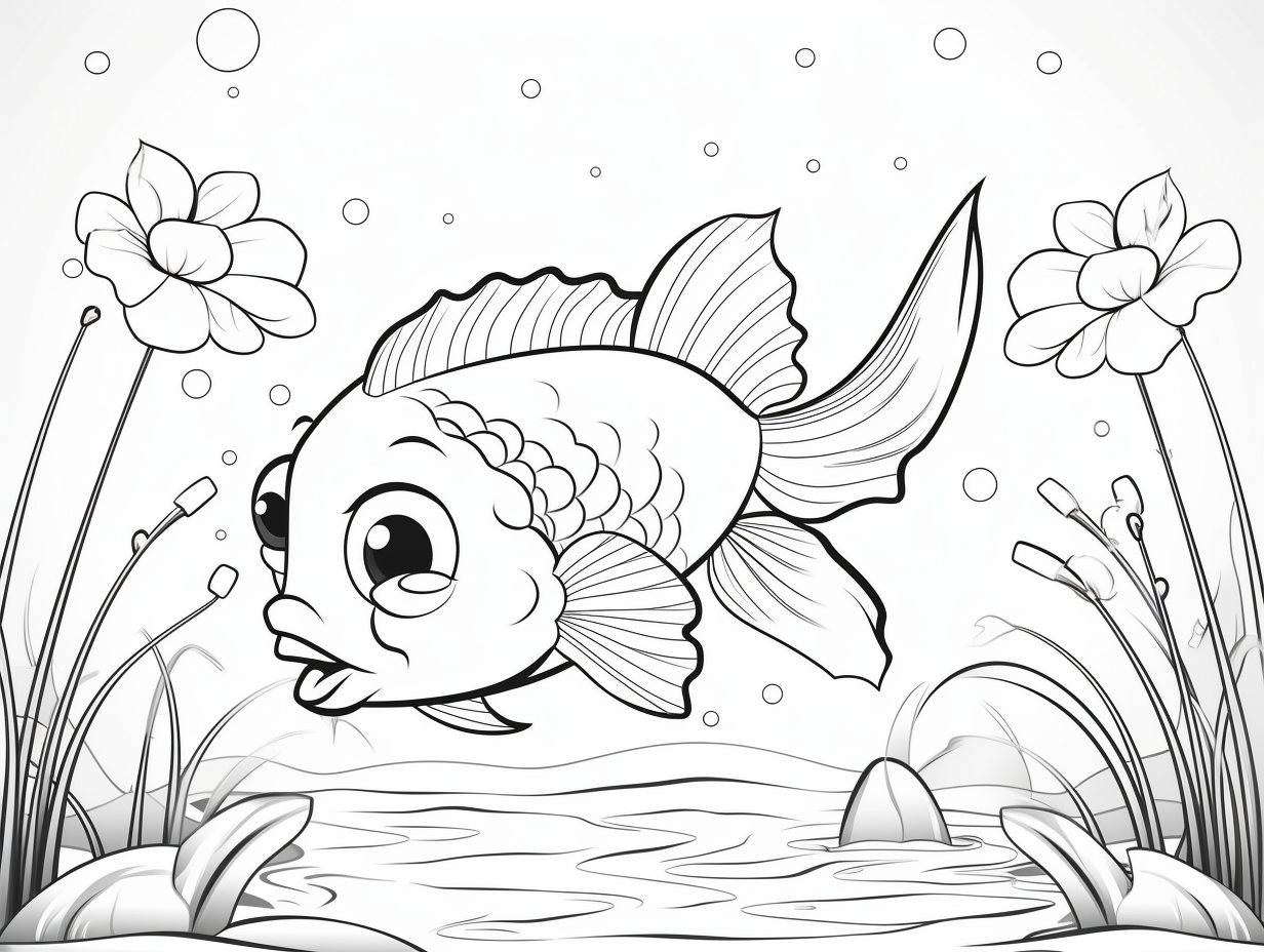 A Cute Happy Bluegill Under A Lily Pad - Coloring Page