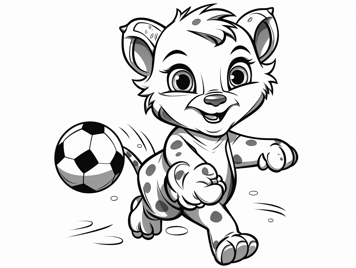 A Cute Happy Leopard Playing Soccer - Coloring Page