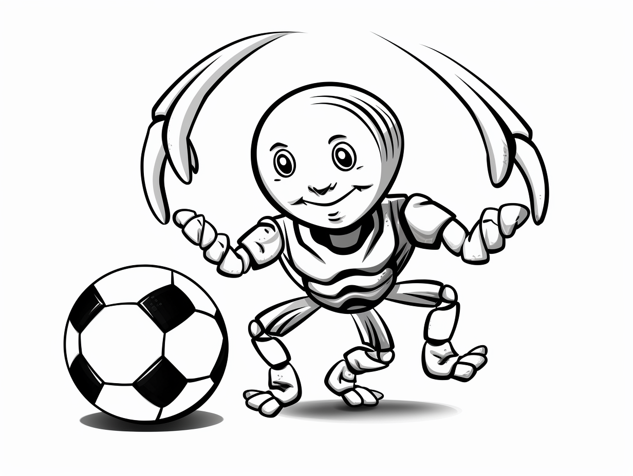 A Cute Happy Scorpion Playing Soccer - Coloring Page