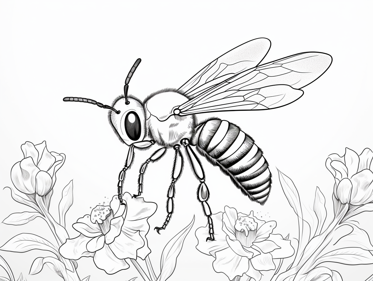 A Cute Happy Wasp Collecting Nectar - Coloring Page