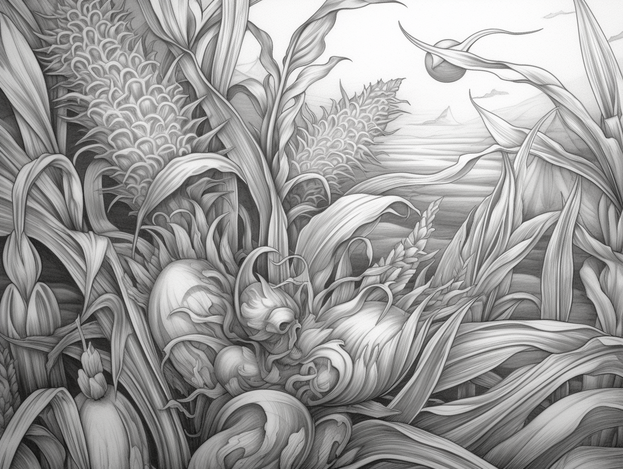 Artistic Cornstalk Design To Color - Coloring Page