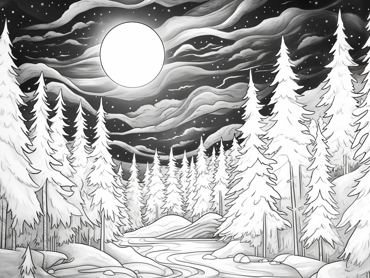 Aurora Borealis Adult Coloring Sheet - Coloring Page