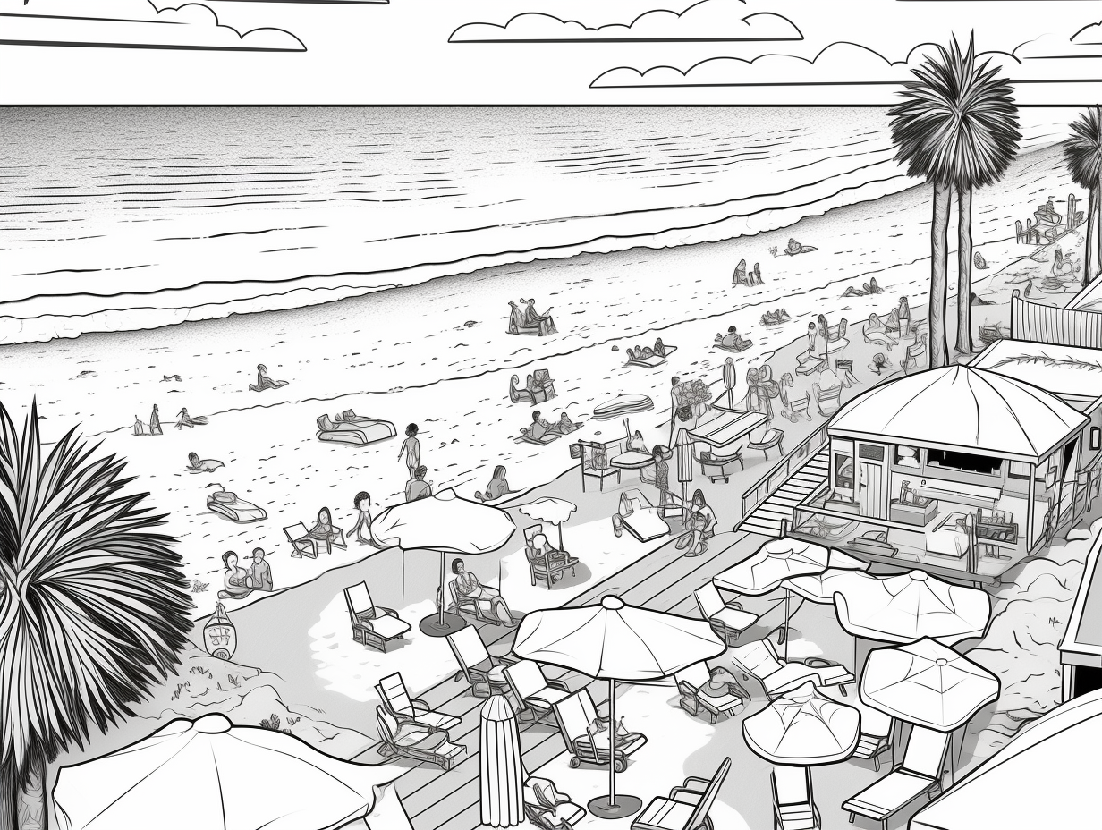 Beach Scenery To Color - Coloring Page