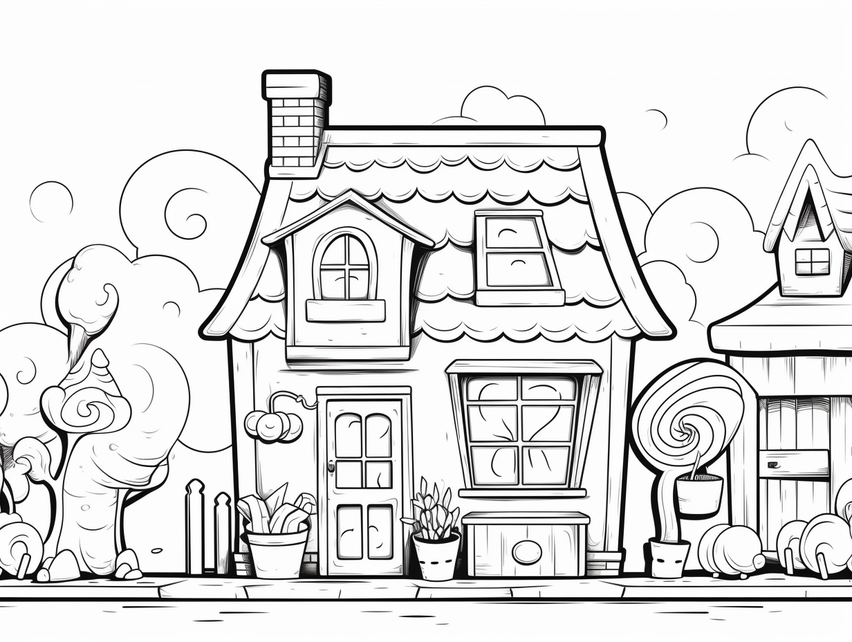 Candy House Coloring Fun - Coloring Page