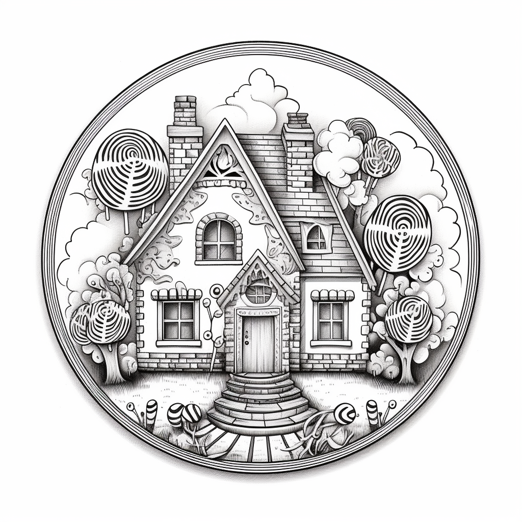 Candy House Mandala For Sweet Relaxation - Coloring Page