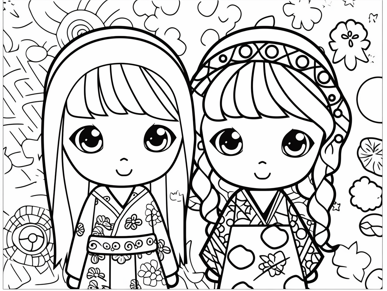 Capturing Sister Moments In Color - Coloring Page