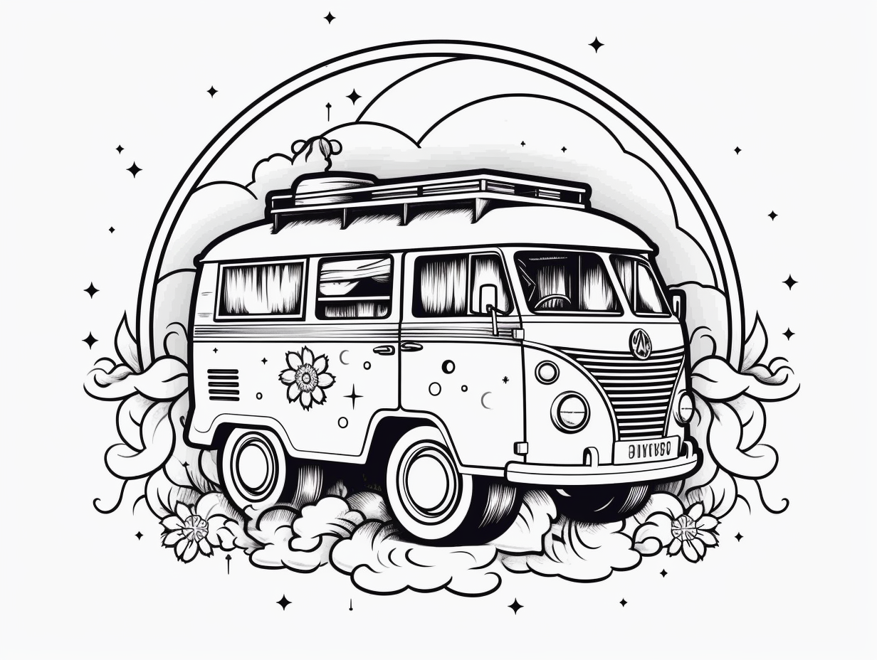 Charming Camper Themed Mandala - Coloring Page