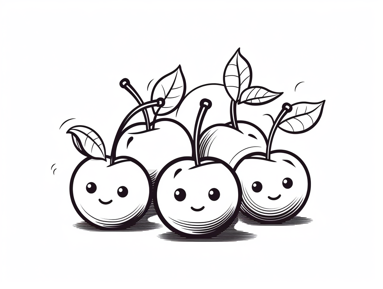 Cherries On A Branch Coloring - Coloring Page