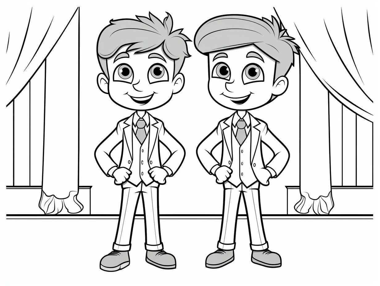 Colorful Brotherly Moments - Coloring Page
