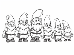 Seven Smiling Dwarfs To Color - Coloring Page