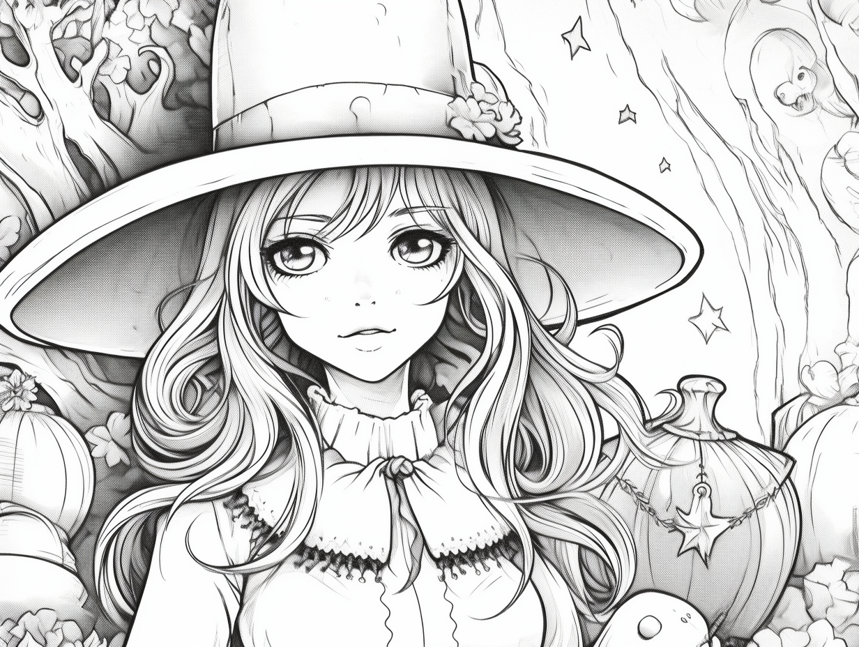 Colorful Witch Adventure - Coloring Page