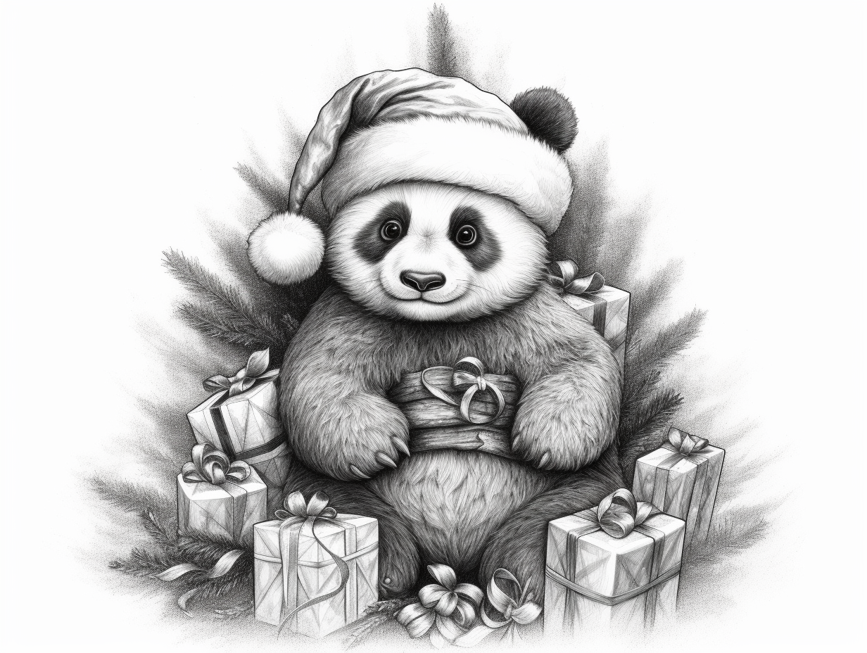Cozy Holiday Panda Coloring Page - Coloring Page