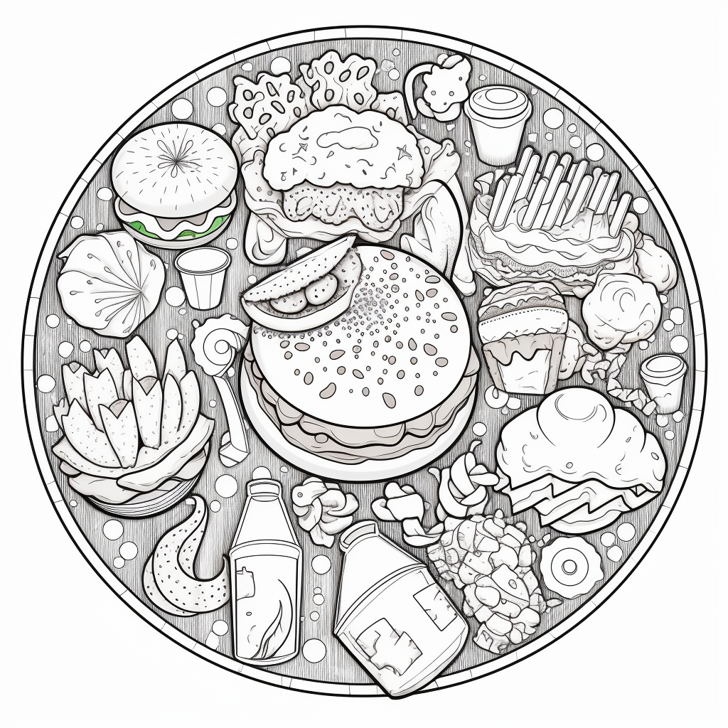Cute Junk Food Mandala For Grown Ups - Coloring Page