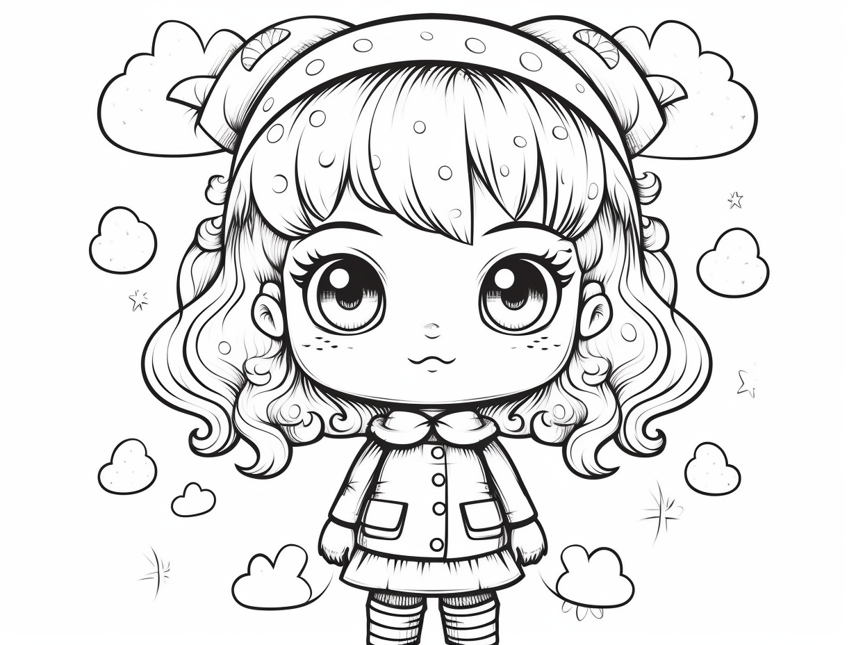 Cute Little Girl Adventures To Color - Coloring Page