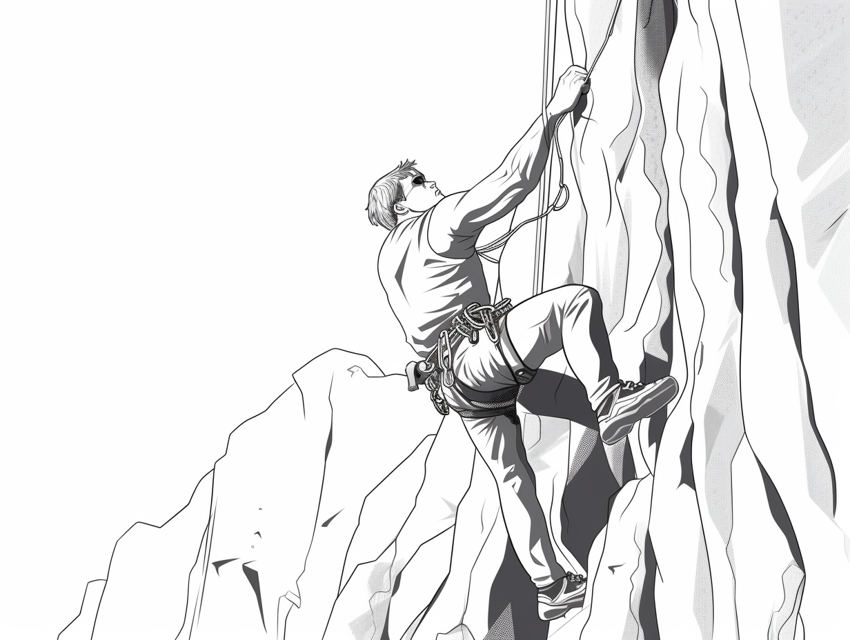 Dynamic Rock Climbing Coloring - Coloring Page