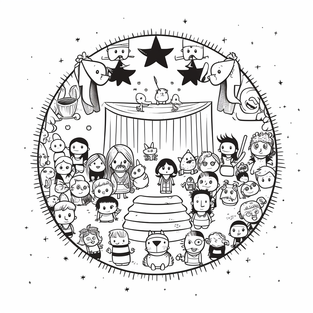 Family Night At The Theatre - Coloring Page