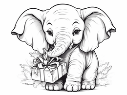 Whimsical Christmas Elephant Coloring - Coloring Page
