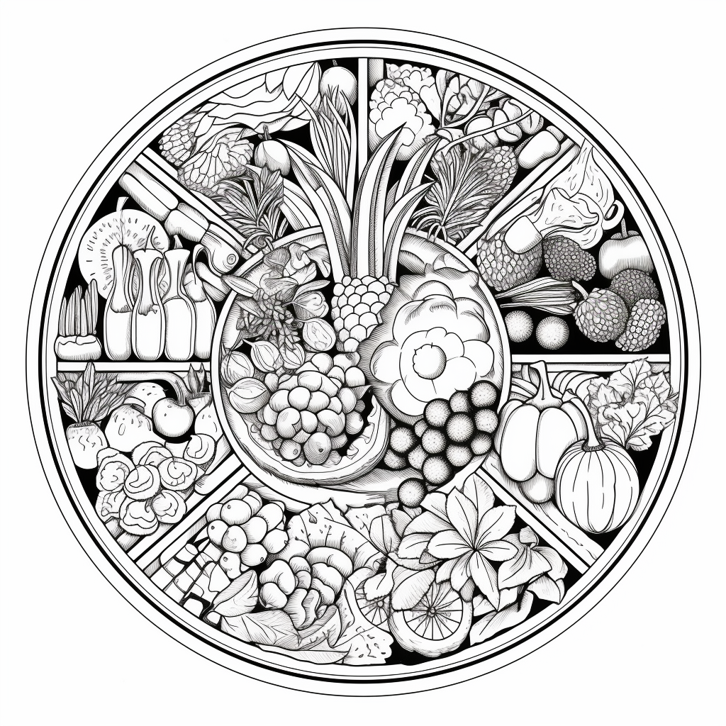 Fresh Produce Mandala For Adults - Coloring Page