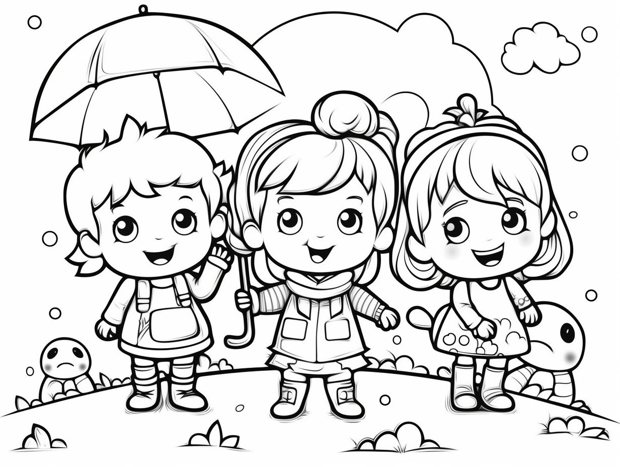 Friends Sharing Together - Coloring Page
