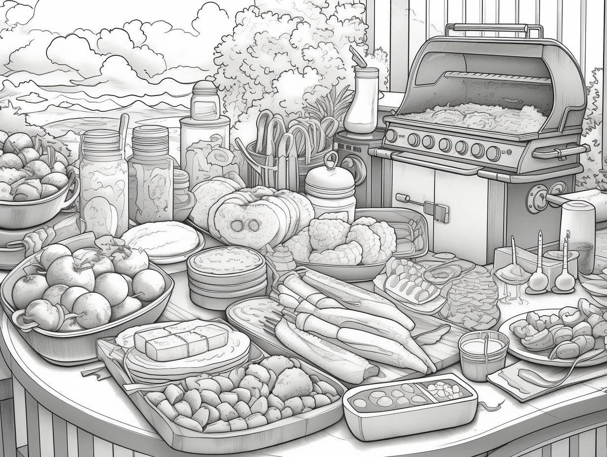 Grill Time: Adult Coloring Sheet - Coloring Page