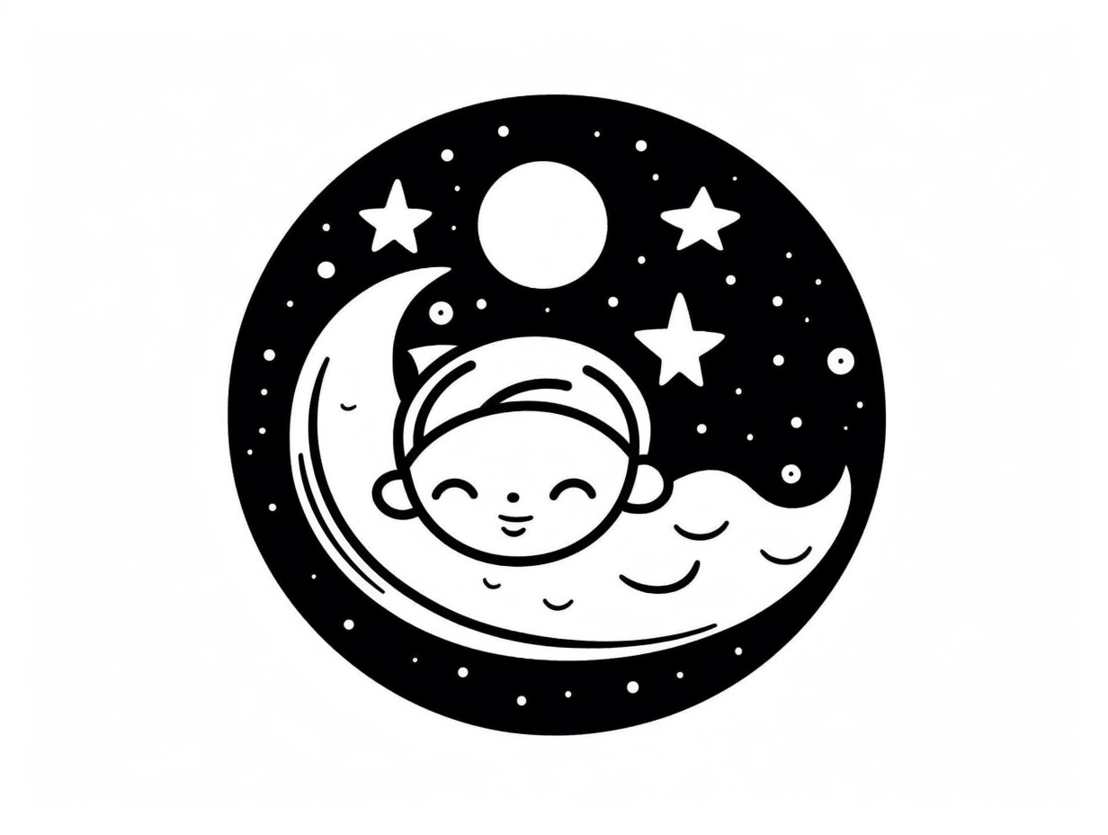 Happy Moon And Stars - Coloring Page