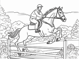 Horse Jumping Scene For Coloring - Coloring Page