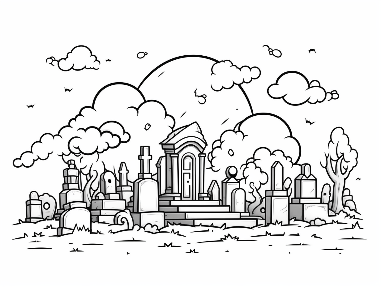 Intriguing Tombstone Drawing - Coloring Page