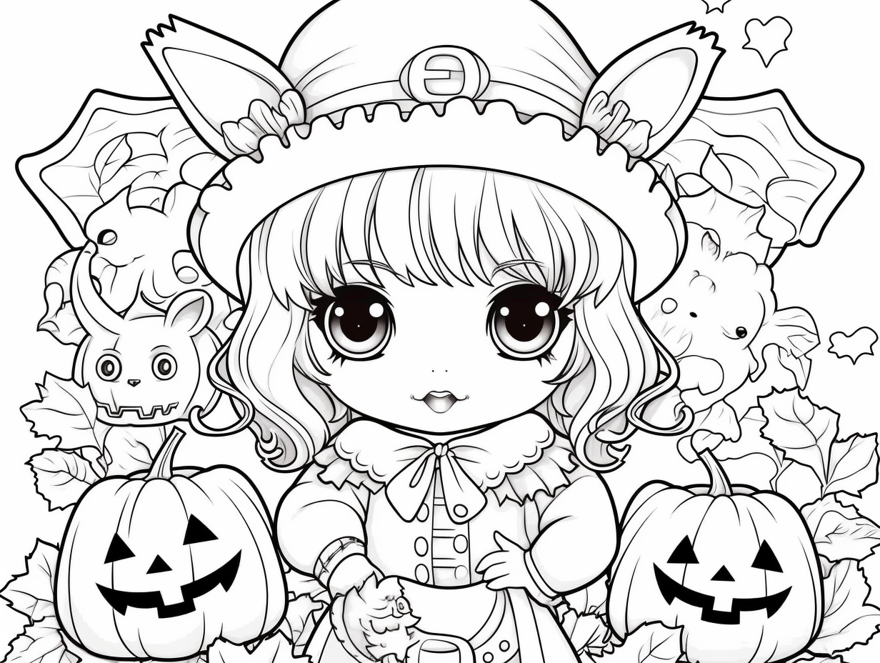 Kawaii Halloween Creativity Boost - Coloring Page