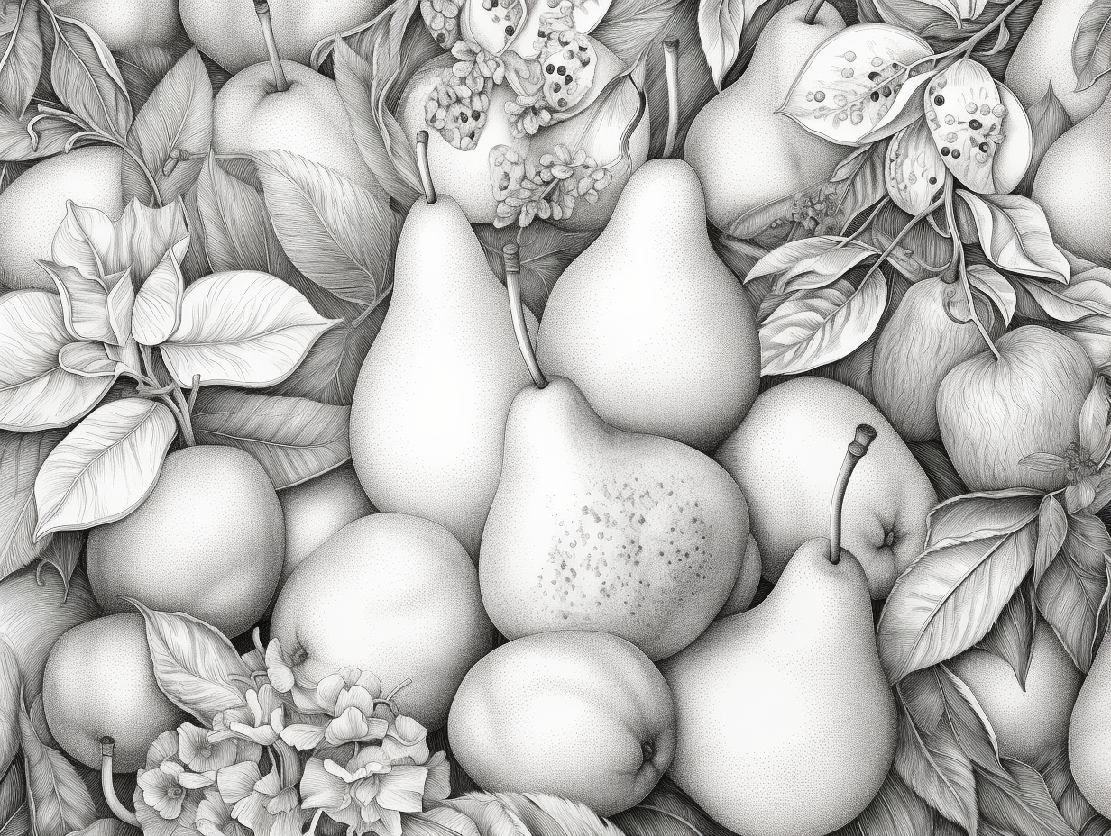 Leafy Pear Design To Color - Coloring Page