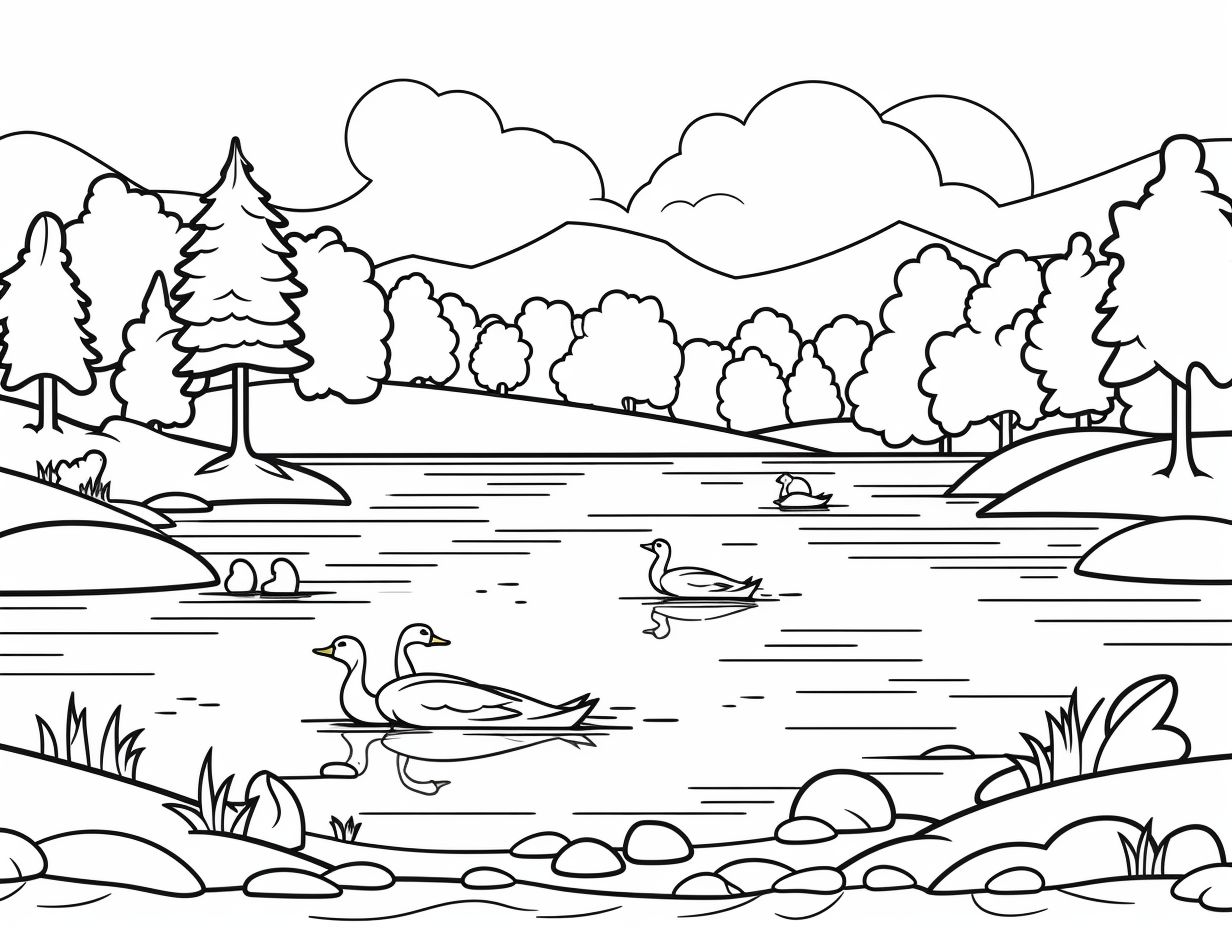 Lovely Lake Picture To Color - Coloring Page