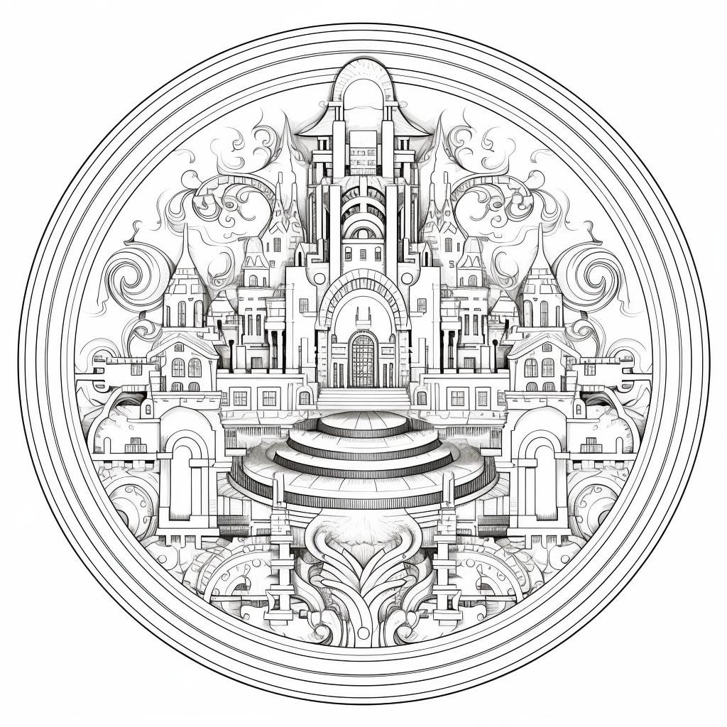 Mansion Inspired Mandala For Adults - Coloring Page