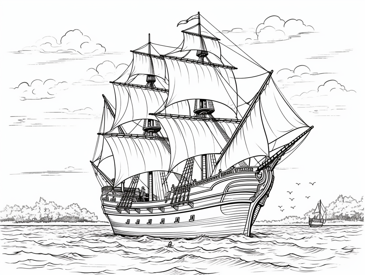Mayflower Coloring For Relaxation - Coloring Page