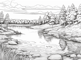 Serene Lake Scene To Color - Coloring Page