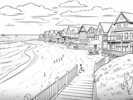 Beautiful Beach Scene - Coloring Page
