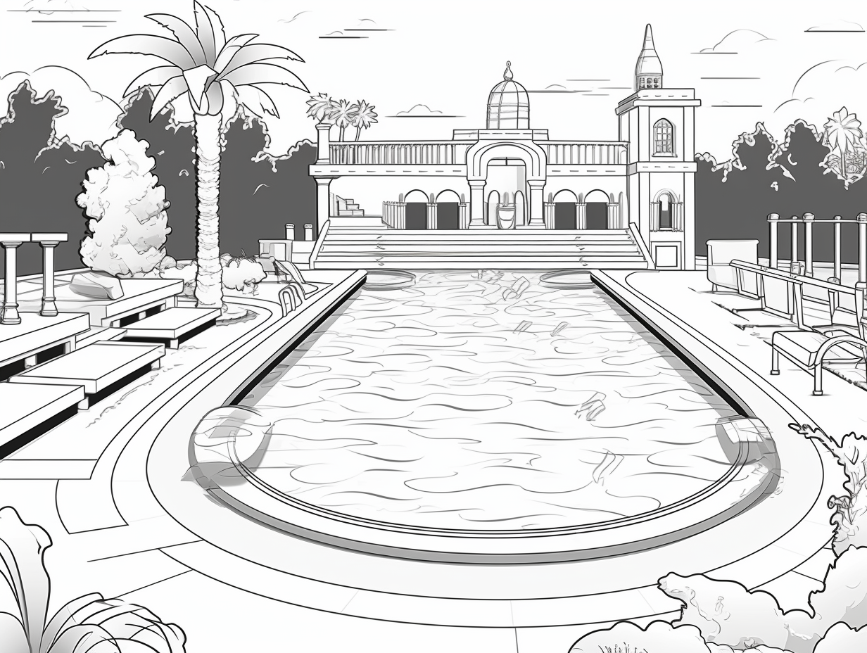 Relaxing Poolside Coloring Scene - Coloring Page