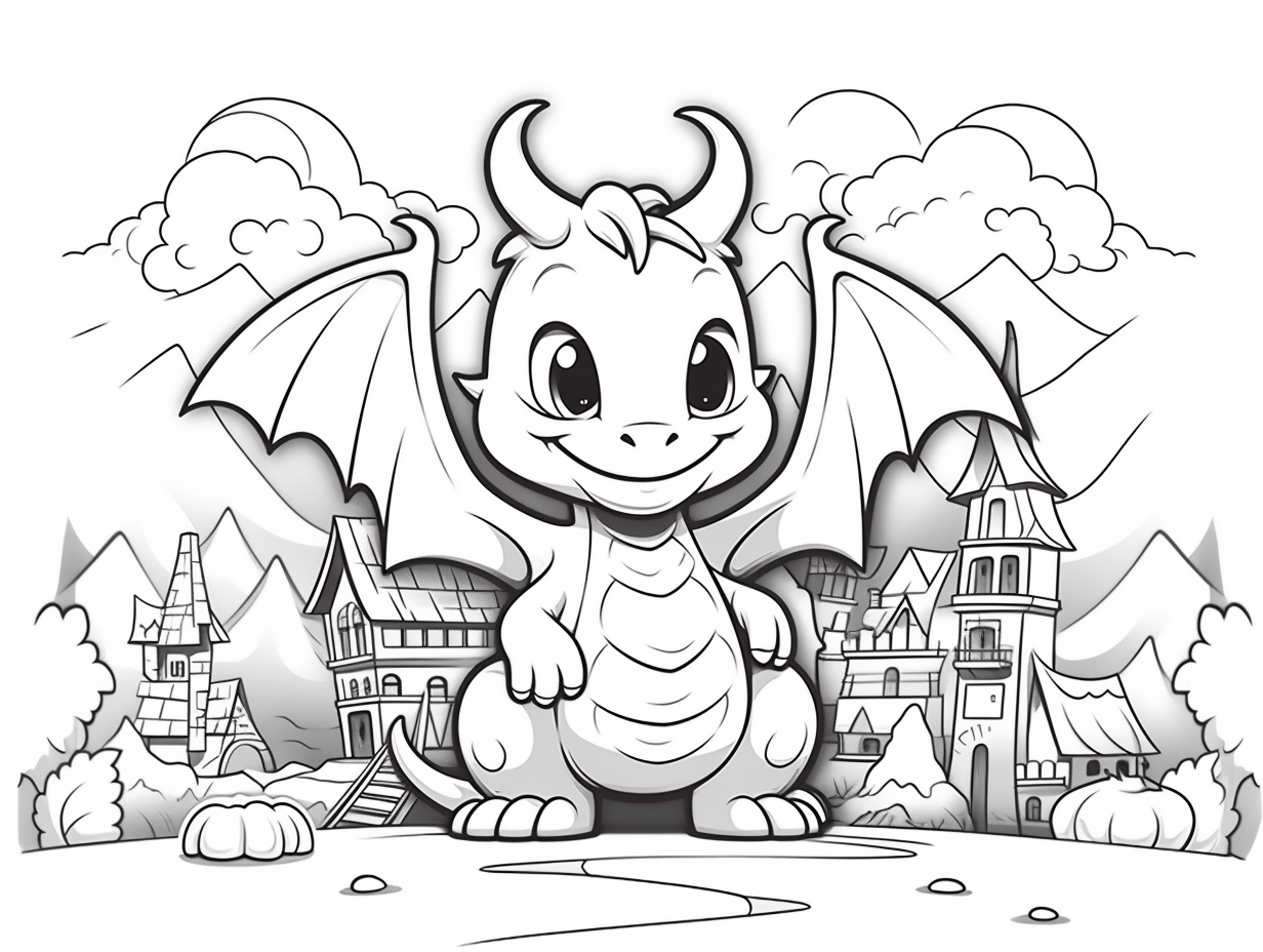 Scary Halloween Dragon - Coloring Page