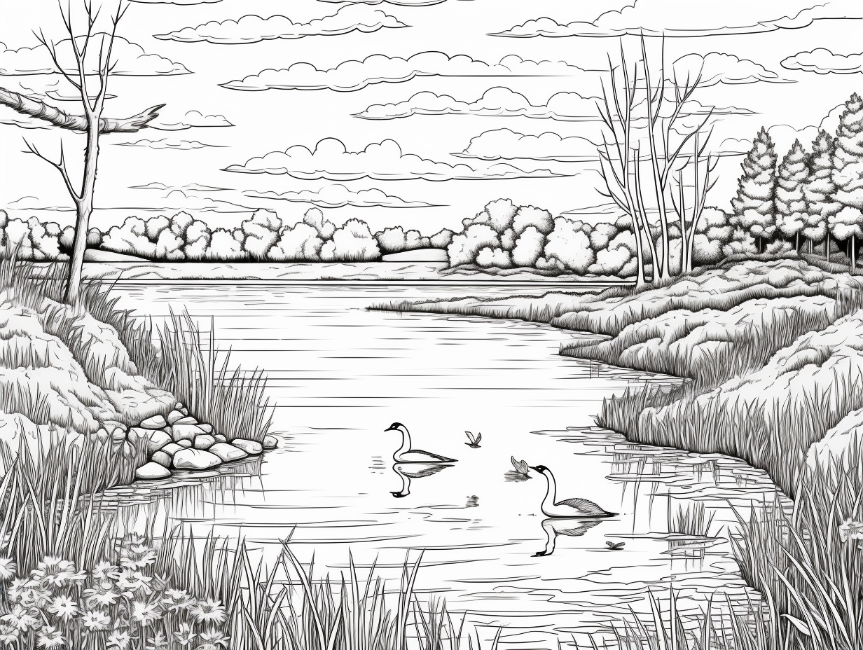 Scenic Lake Coloring Sheet - Coloring Page