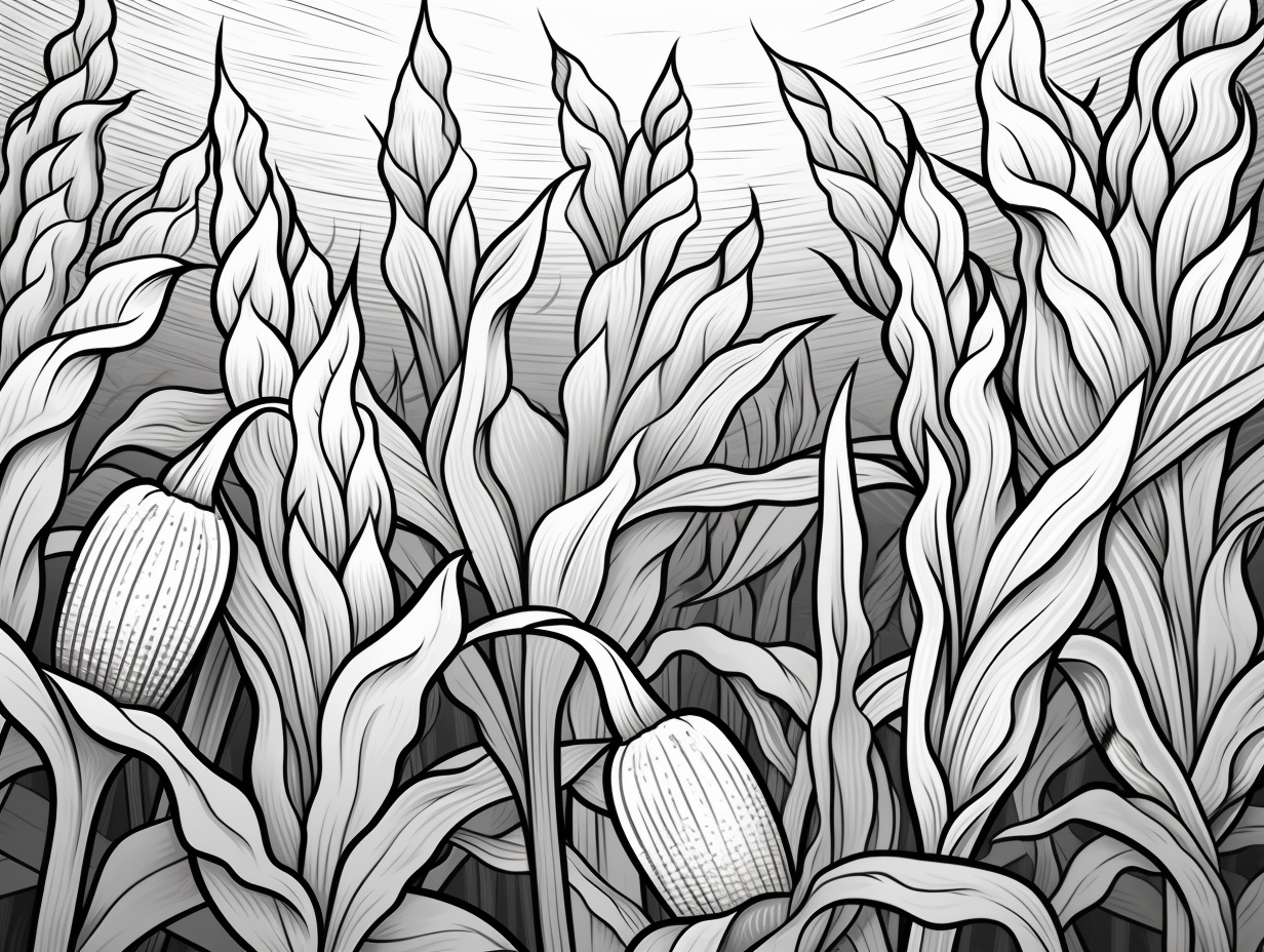 Serene Cornstalk Coloring Illustration - Coloring Page