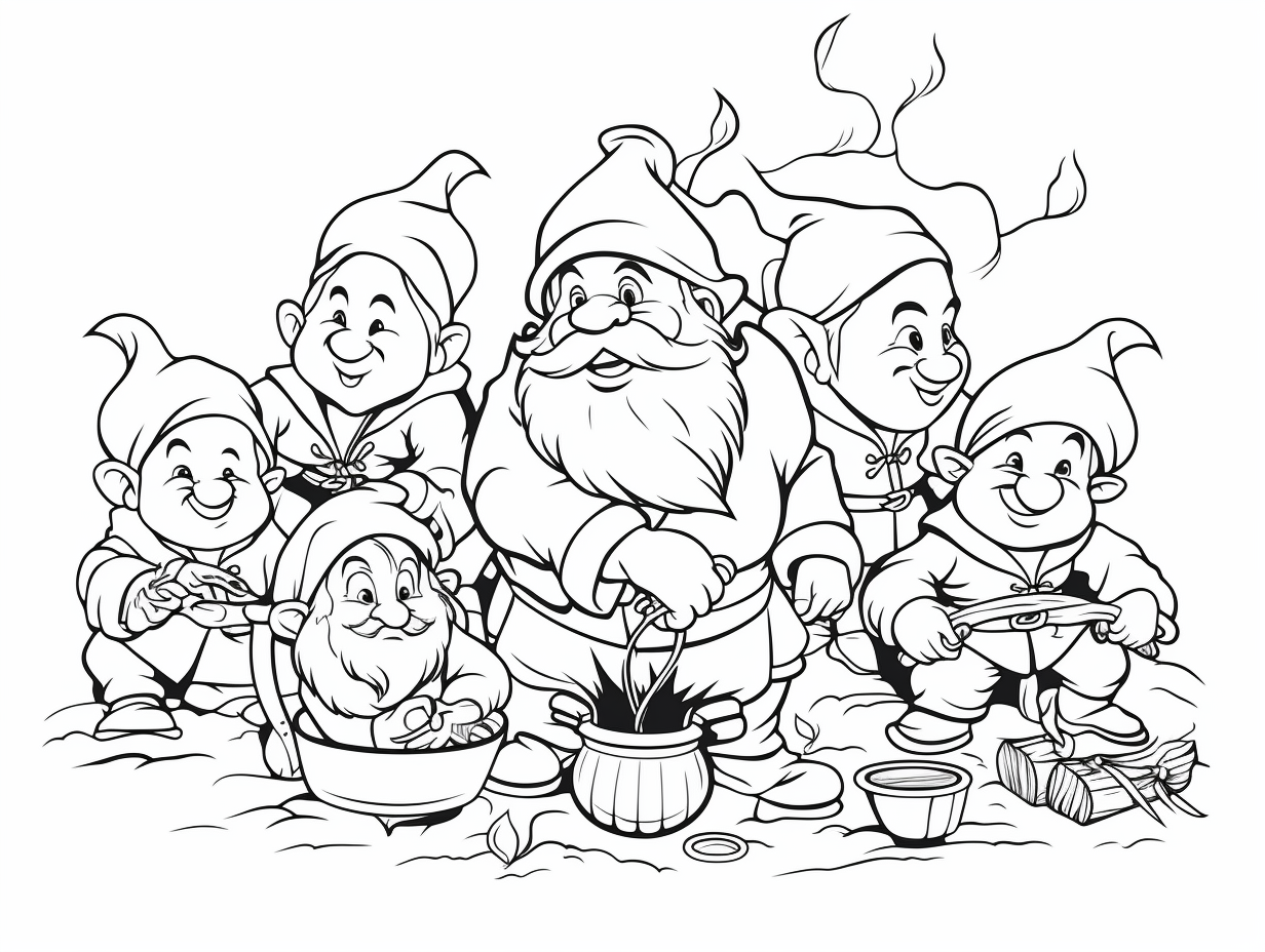 Seven Dwarfs Characters To Color - Coloring Page