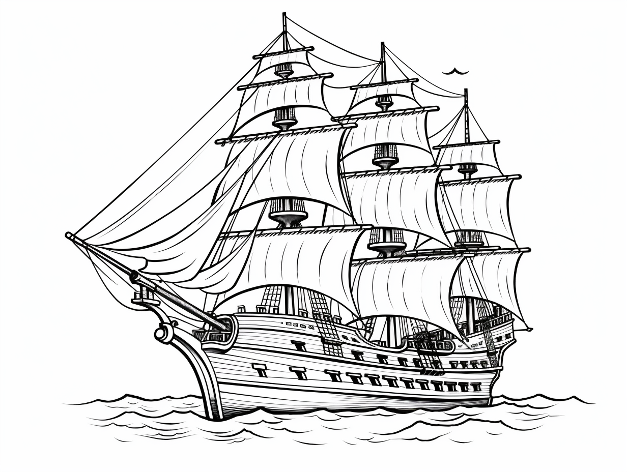 Shiver Me Timbers, Pirate Ship Coloring - Coloring Page