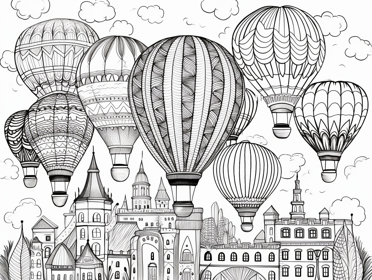 Soaring Hot Air Balloons Coloring Page - Coloring Page