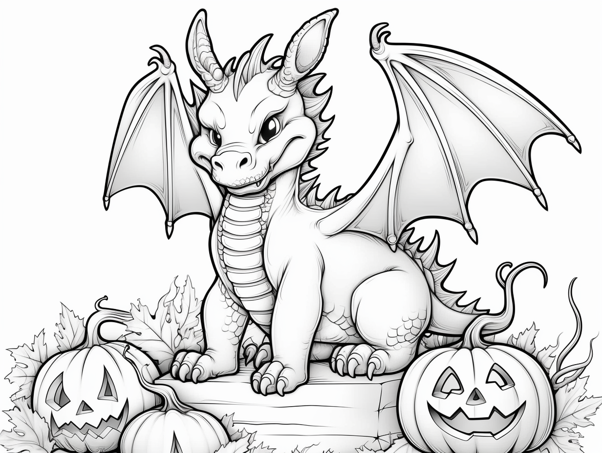 Spooky Halloween Dragon - Coloring Page