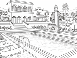 Vibrant Swimming Pool Coloring For Adults - Coloring Page
