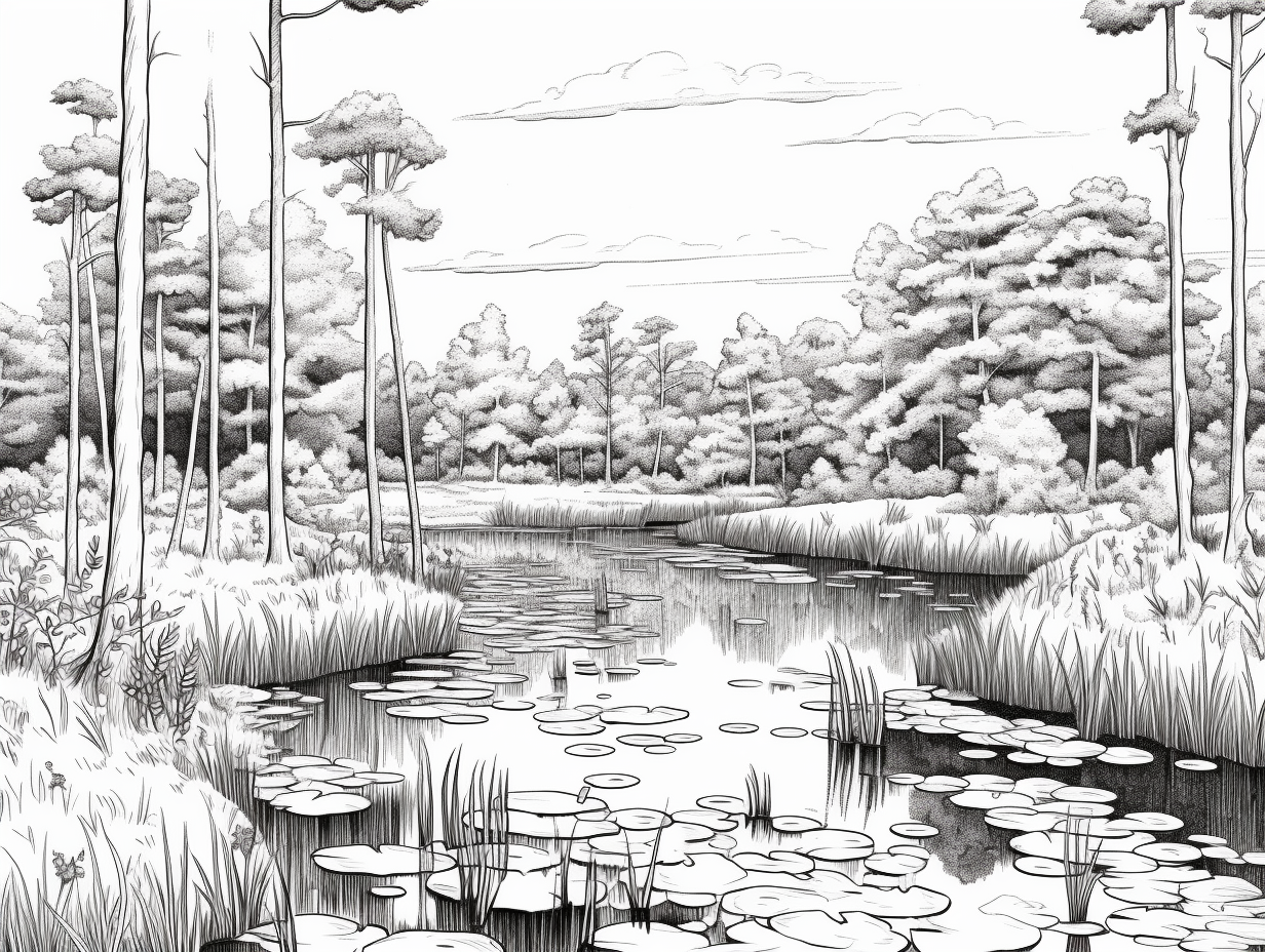 Swamp Scene To Color - Coloring Page