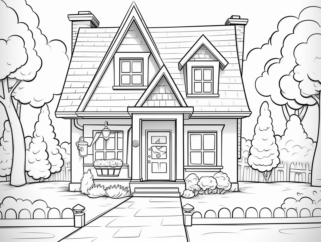 Whimsical Cottage Coloring Adventure - Coloring Page
